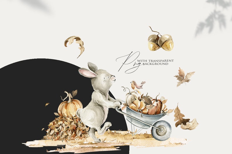 Baby Bunny Clipart Autumn Woodland Watercolor Rabbit Fall Forest ...