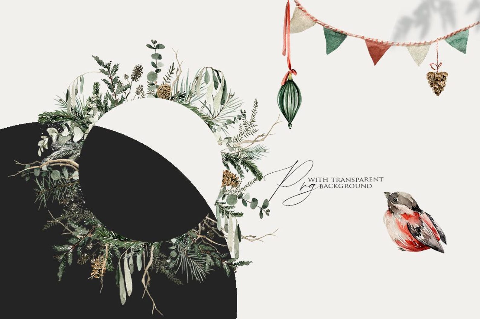 Winter Frame Clipart Christmas Border Watercolour Floral Wreath Fir ...
