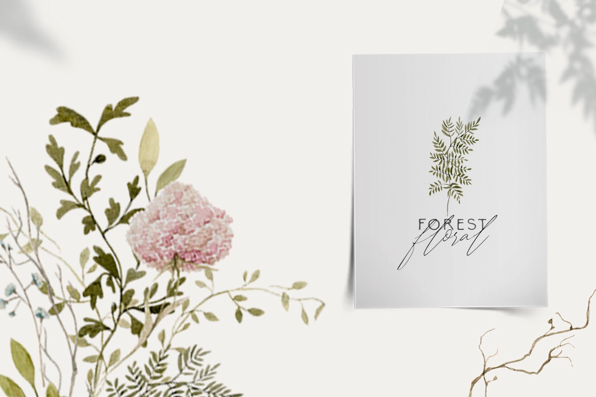 Woodland Clipart Watercolor Field Flowers Wildflowers Greenery Floral ...