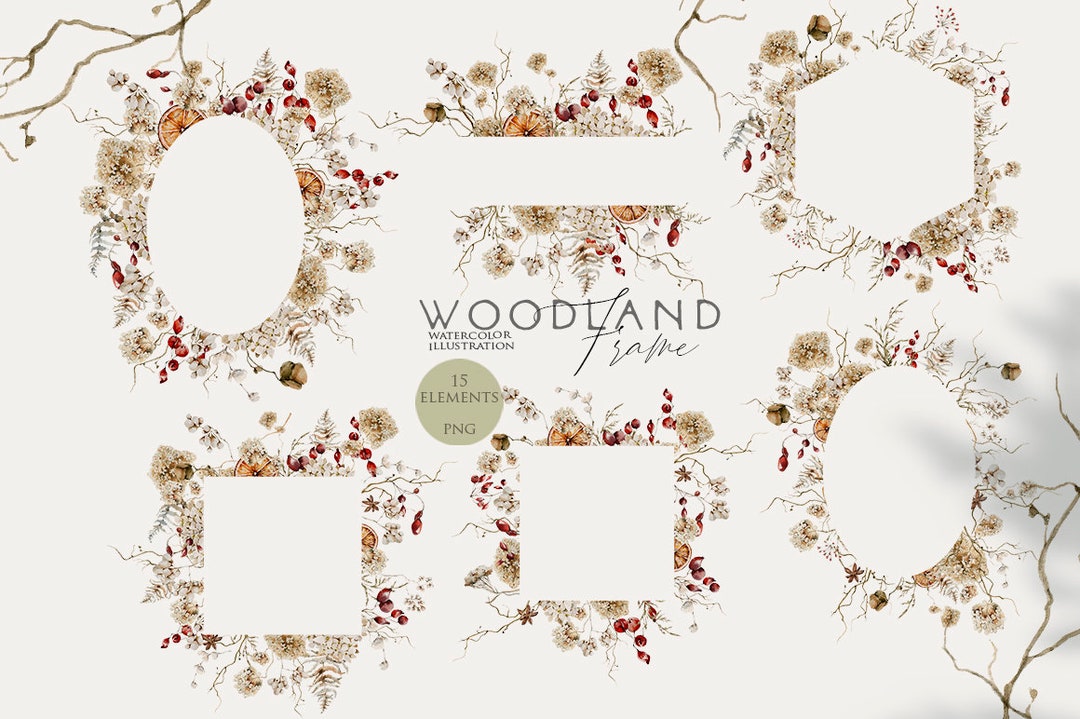 Floral Frame Clipart Dried Flowers Border Winter Floral Wreath Beige ...