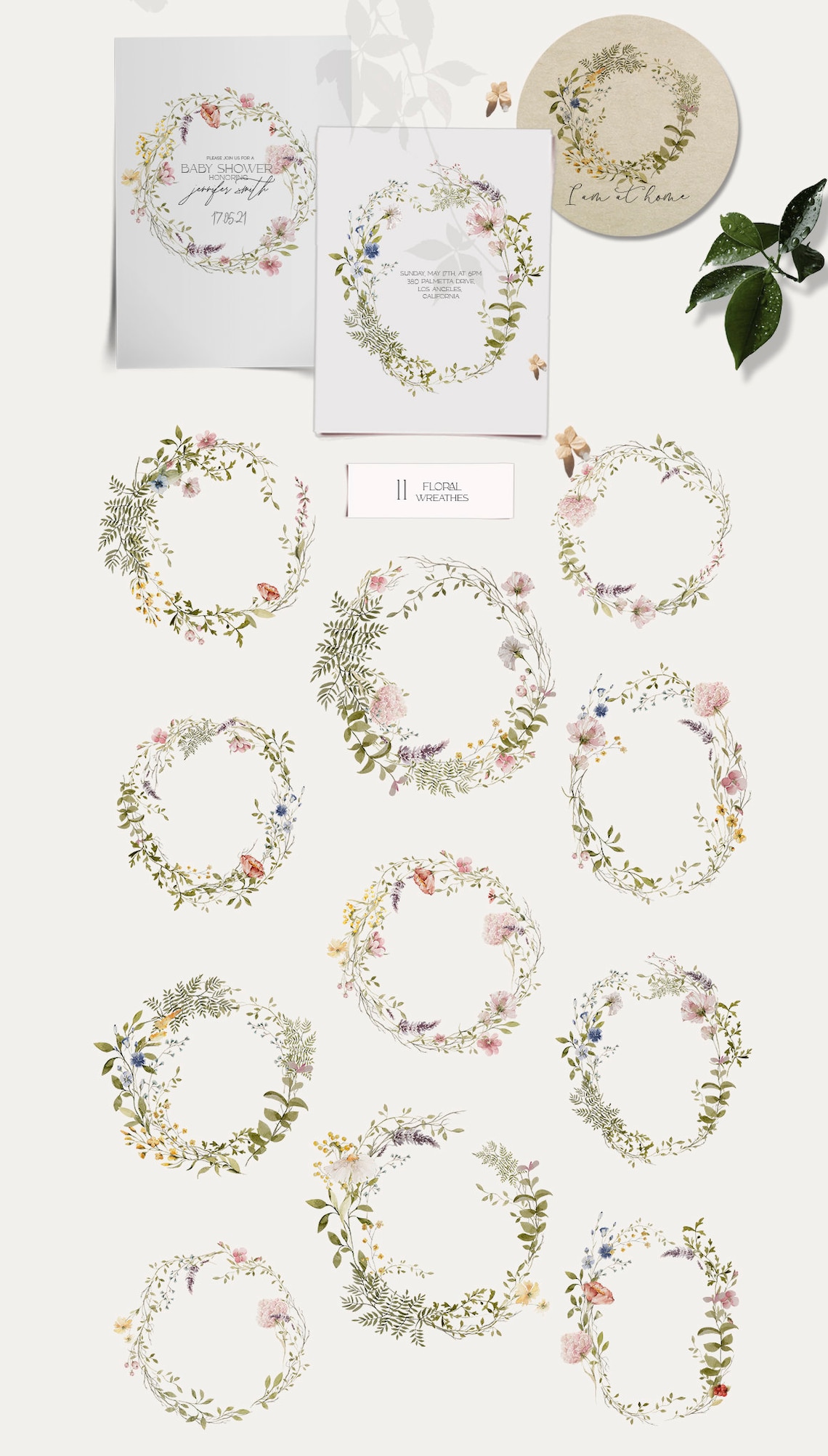 Woodland Clipart Floral Wreath Watercolor Wildflowers Field Flowers ...