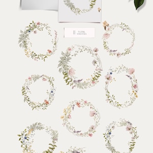 Woodland Clipart Floral Wreath Watercolor Wildflowers Field Flowers ...