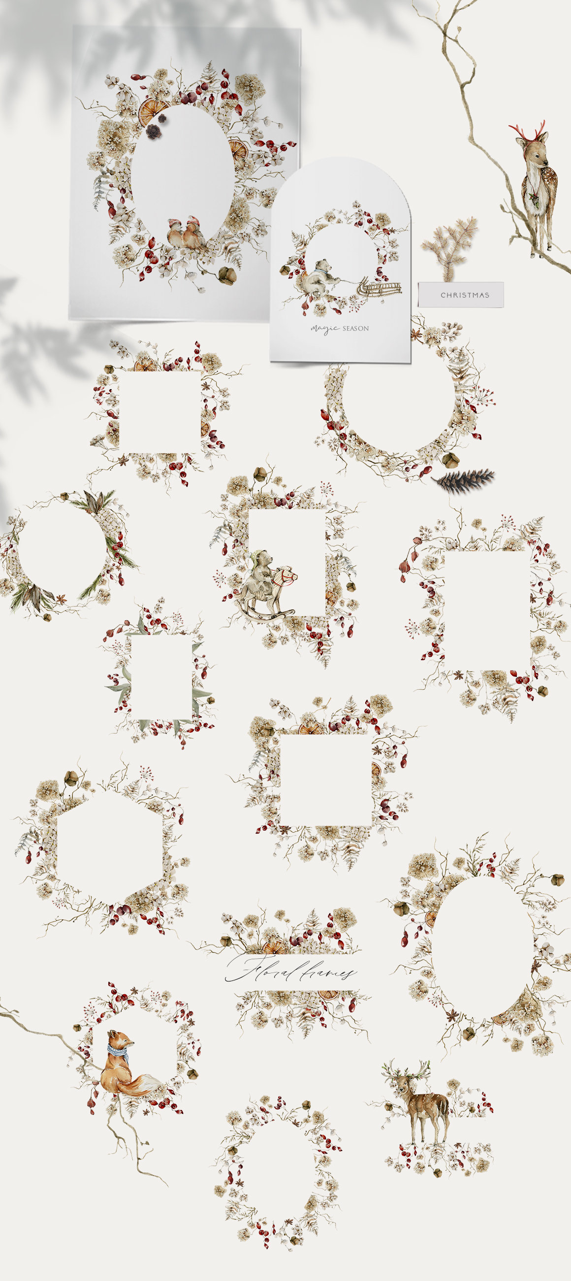 Woodland Christmas Clipart Winter Forest Cute Baby Animals Holiday Bear ...