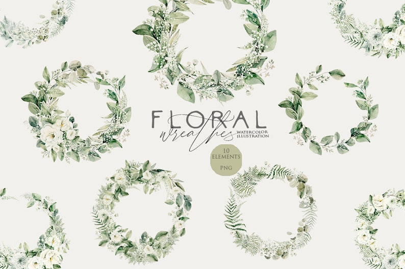 Watercolor Greenery Wreath, Floral Clipart, Green Leaves Frame ...