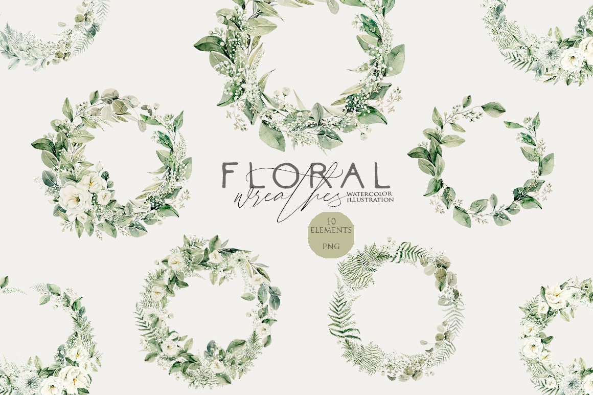 Watercolor Greenery Wreath, Floral Clipart, Green Leaves Frame ...
