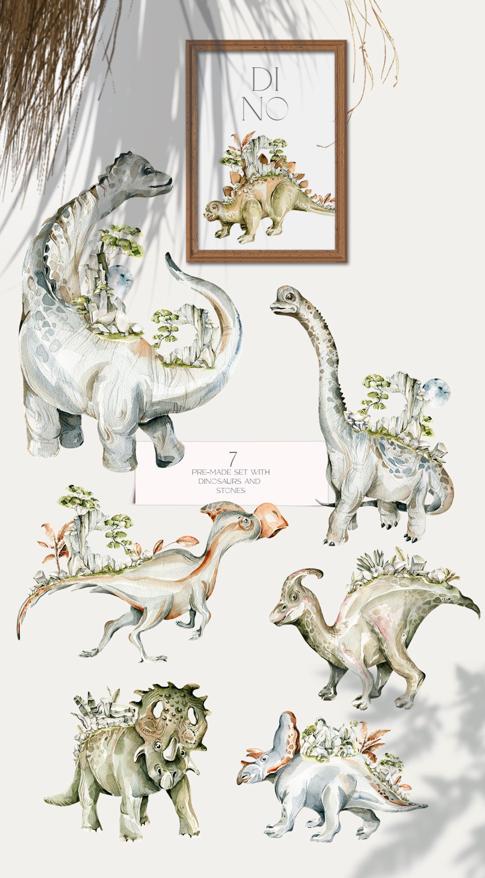 Watercolor Dinosaurs Clipart Kids Room Decor Dinosaur Birthday Party ...