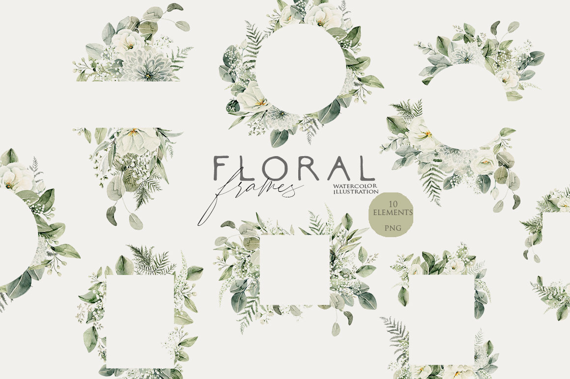 Watercolor Greenery Clipart, Floral Frame, Greenery Border, Watercolor ...