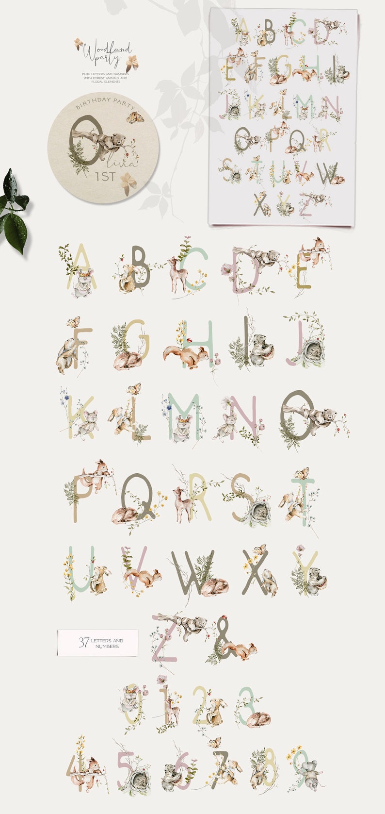 Woodland Alphabet Clipart Baby Animals Woodland Letters - Etsy