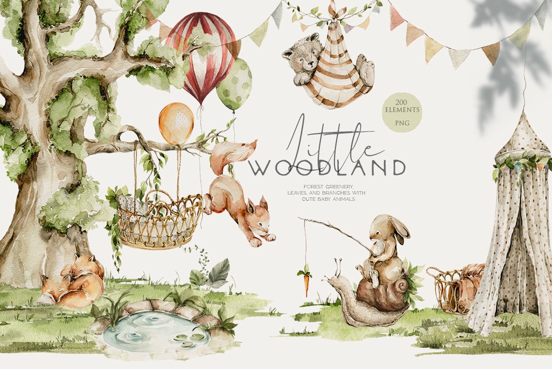 Little Woodland Clipart Cute Baby Animals Watercolor Animal Forest ...