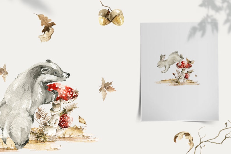 Autumn Woodland Clipart Watercolor Woodland Animals Fall Forest Baby ...