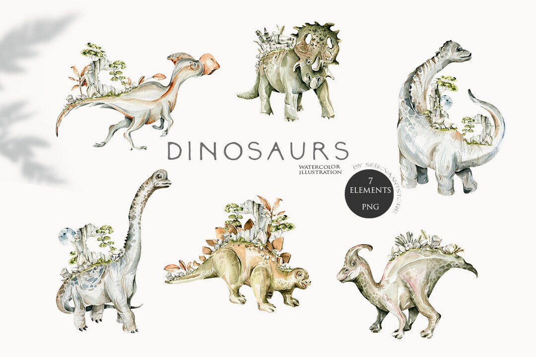 Watercolor Dinosaurs Clipart Kids Room Decor Dinosaur Birthday Party ...