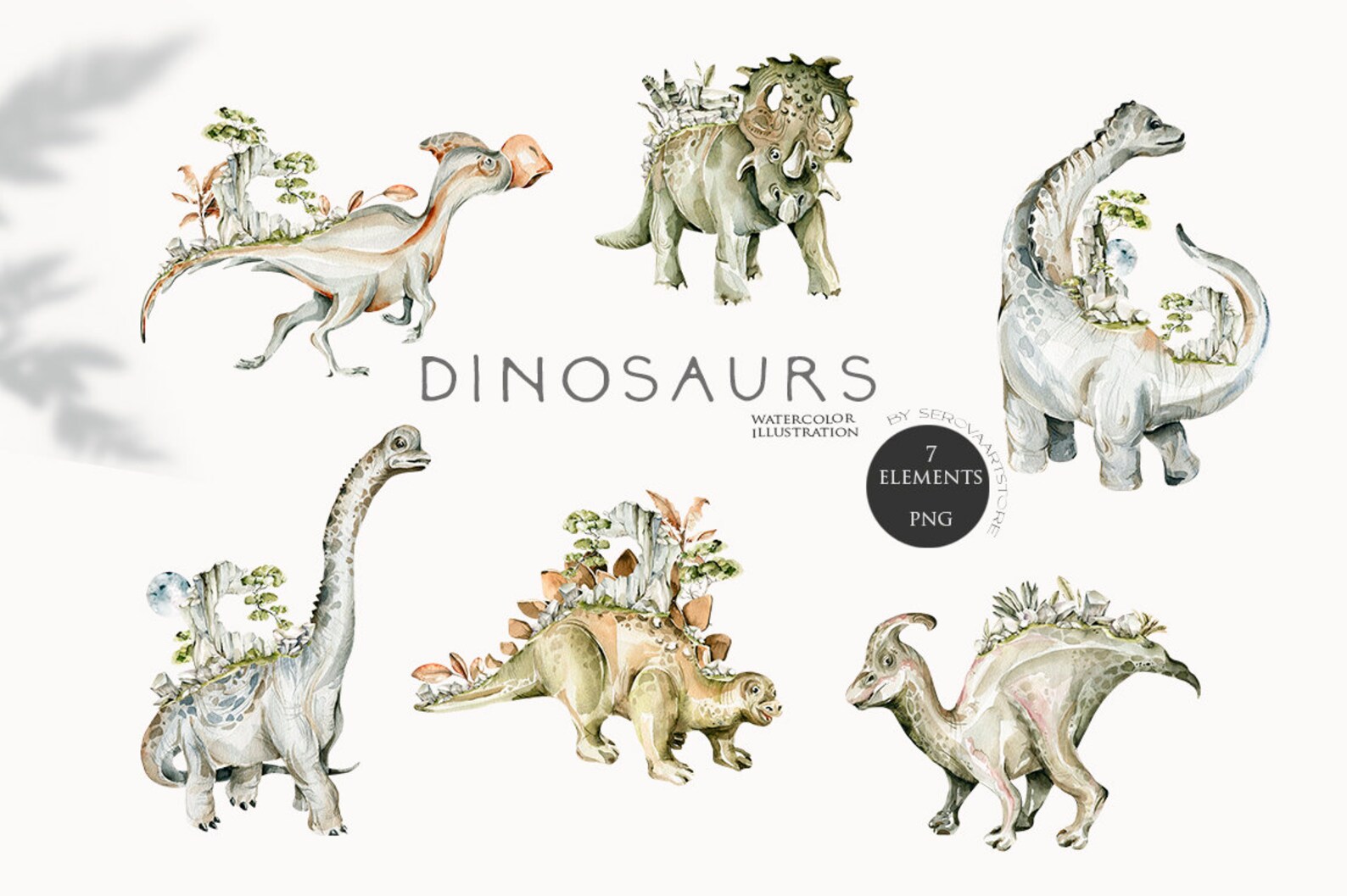 Watercolor Dinosaurs Clipart Kids Room Decor Dinosaur Birthday Party ...