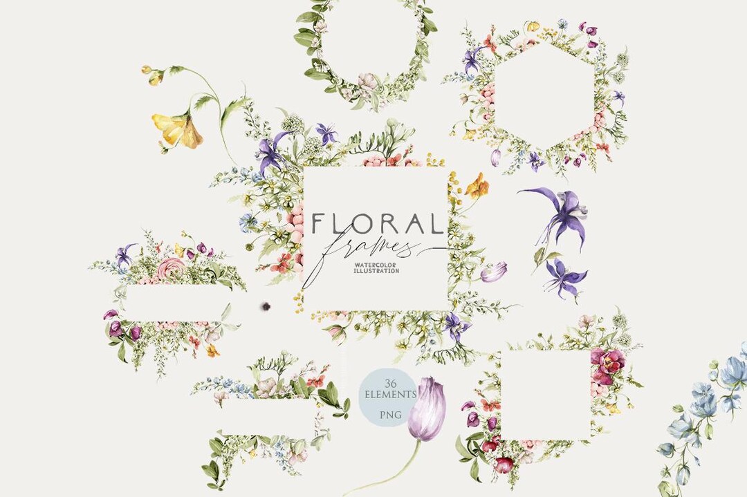 Watercolor Flowers Floral Clipart Field Flowerclip Art Floral Frame ...