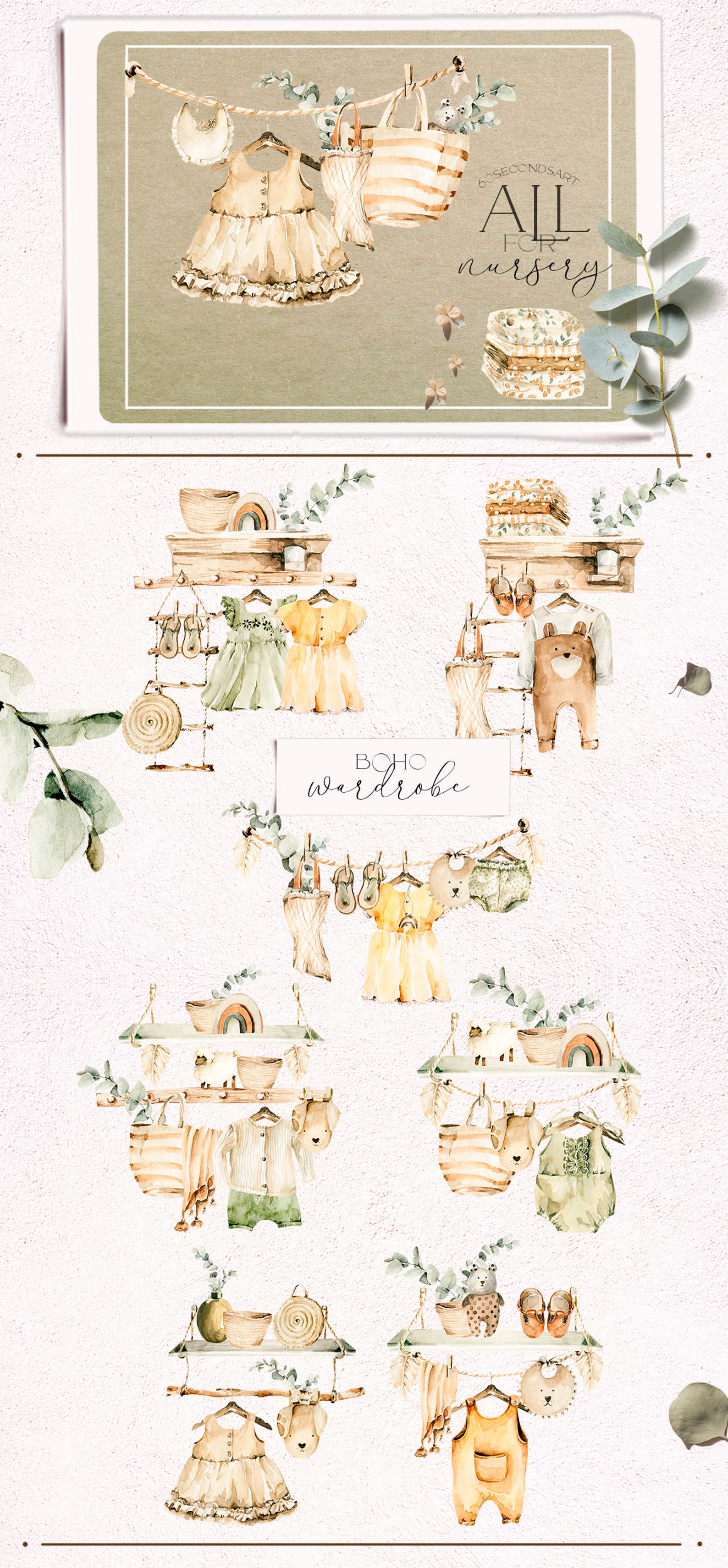 Boho Baby Decor Baby Girl Clipart Watercolor Nursery Decor Boho Baby ...