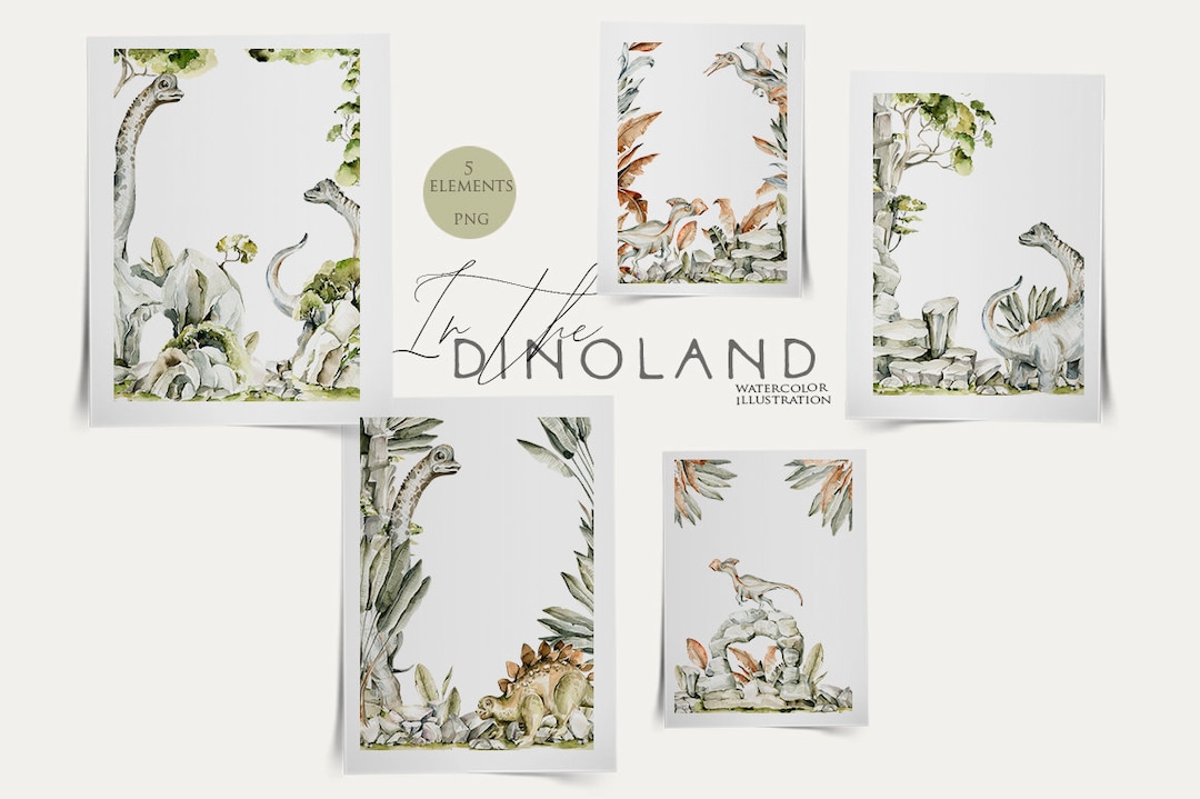 Dinosaurs Frame Clipart Watercolor Dinosaur Dino Birthday Party Baby ...