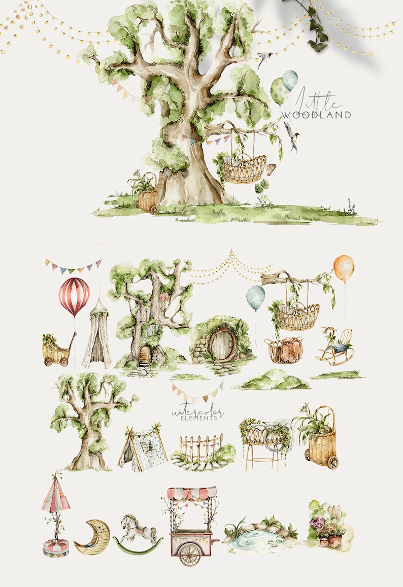Woodland Clipart Watercolor Forest Landscape Woodland Nursery Decor ...