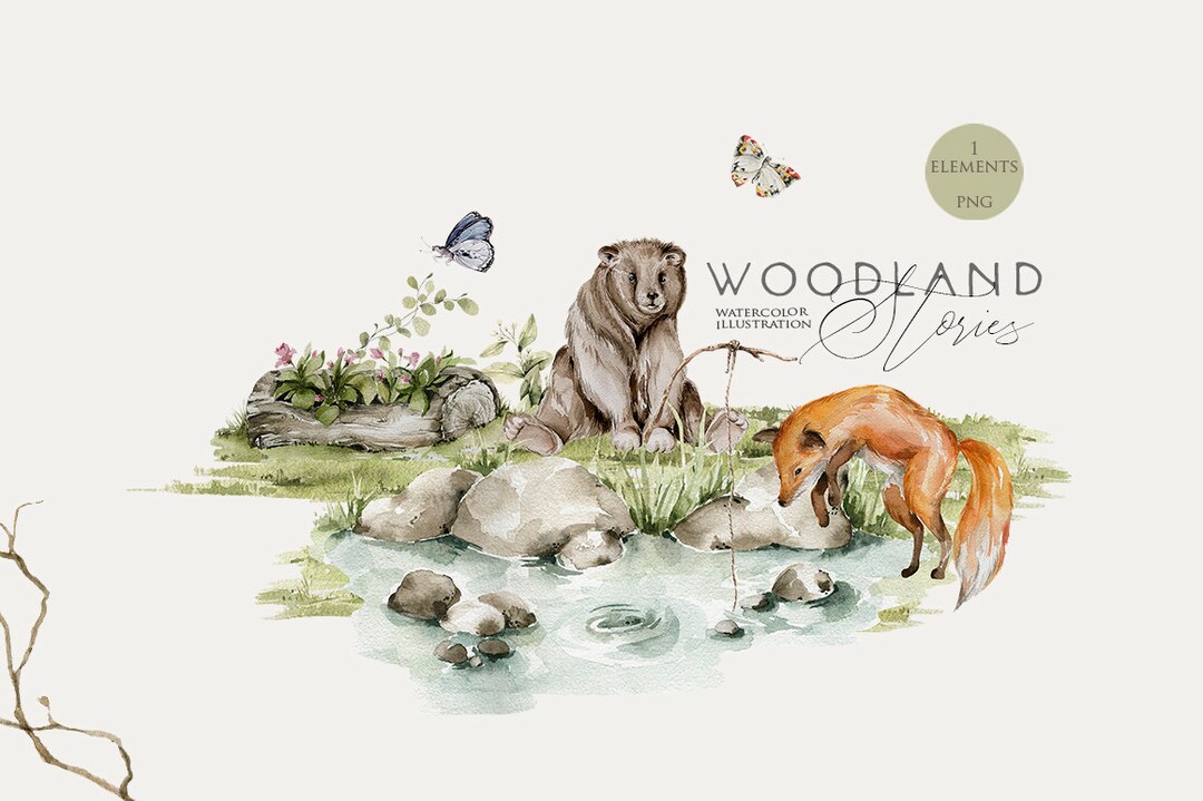 Woodland Animals Clipart Cute Bear Fox Watercolor Baby Animal Forest ...