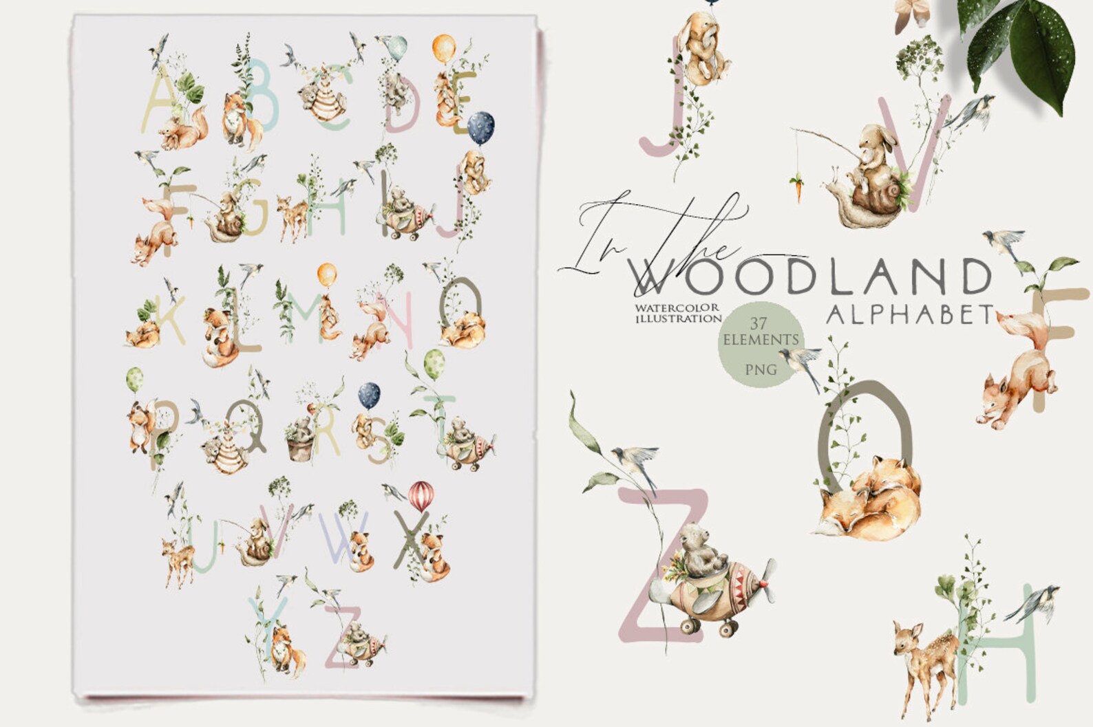Woodland Baby Alphabet Baby Girl Clipart Nursery Letters Numbers Cute ...