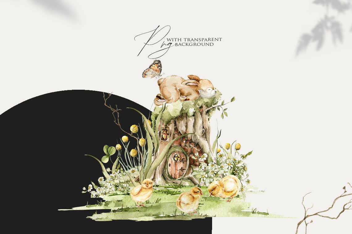 Watercolor Easter Clipart Cute Bunny Watercolour Woodland Rabbit Nest ...