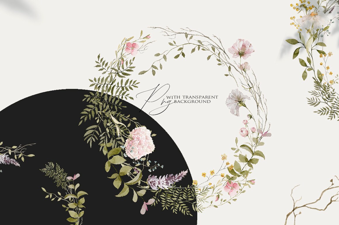 Woodland Clipart Floral Wreath Watercolor Wildflowers Field Flowers ...