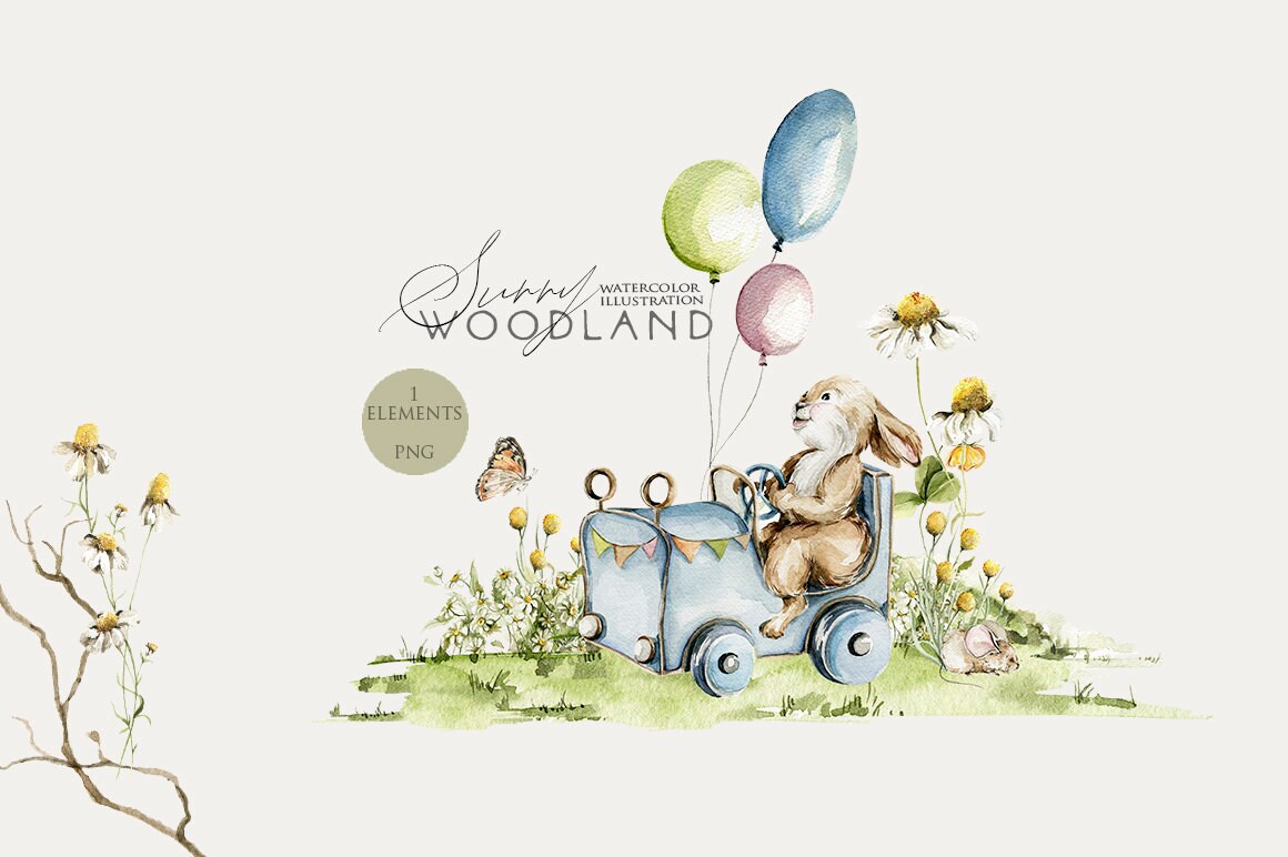 Woodland Animals Clipart Watercolor Bunny Cute Baby Rabbit - Etsy