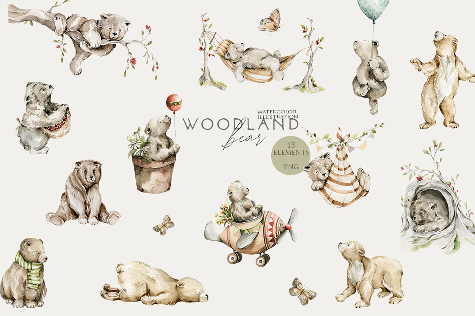 Woodland Animals Bear Clipart Watercolour Forest Animal Baby - Etsy