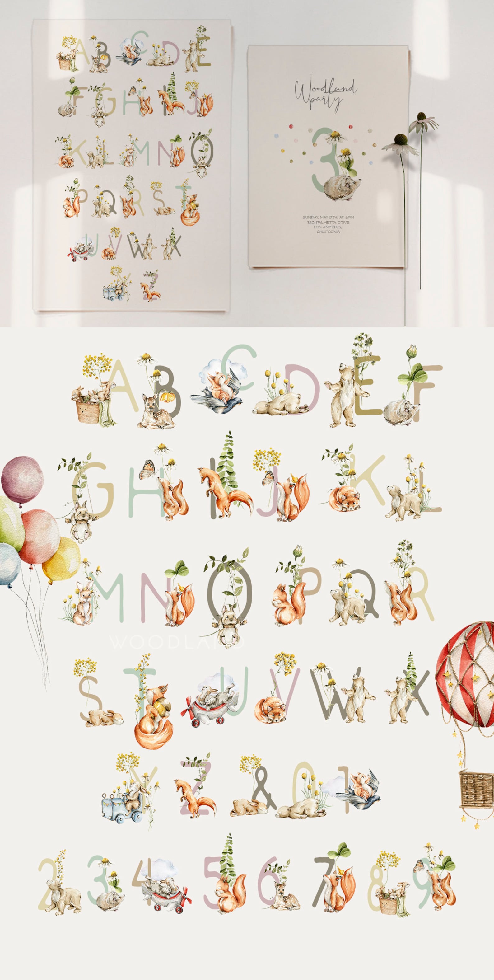 Woodland Animals Baby Alphabet Clipart Woodland Letters Numbers Baby ...