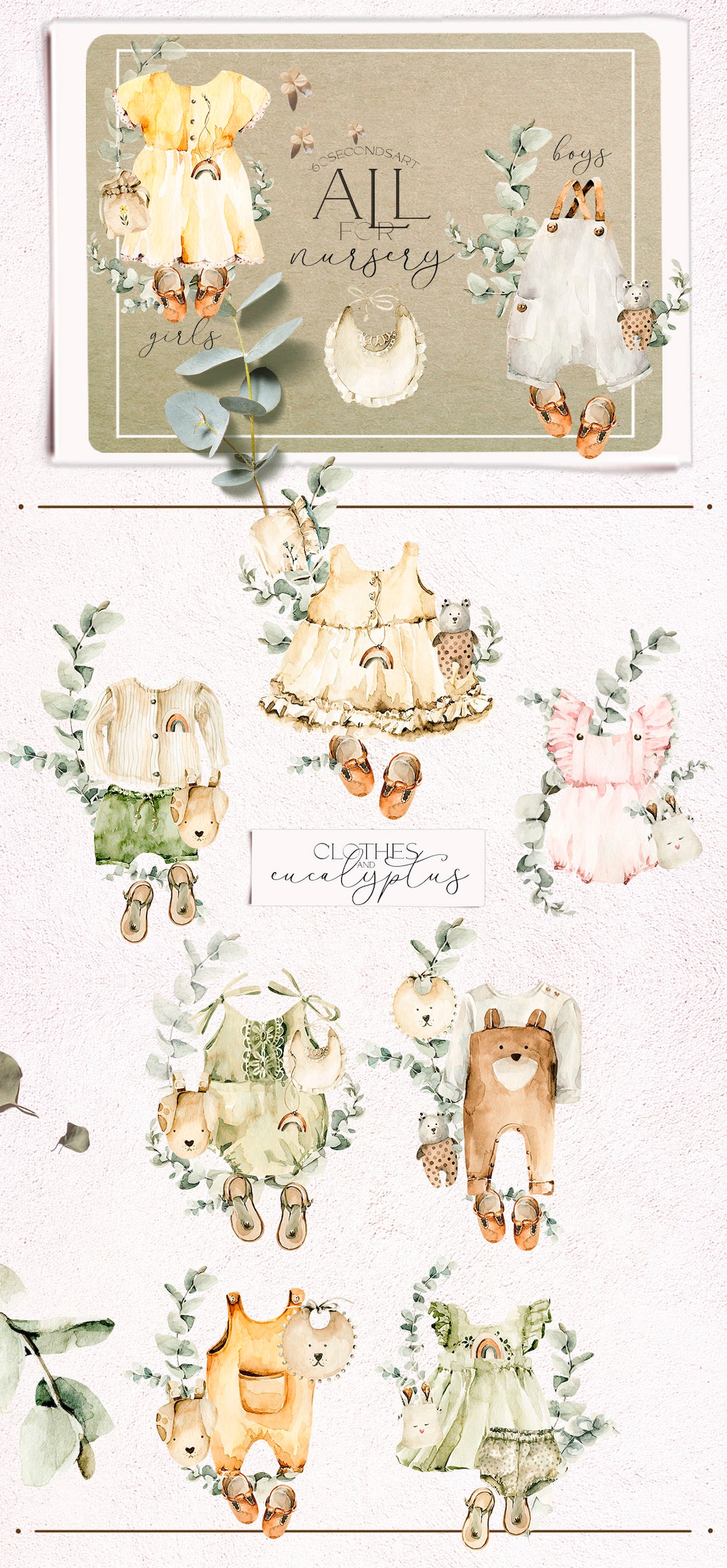 Boho Baby Decor Baby Girl Clipart Watercolor Nursery Decor - Etsy