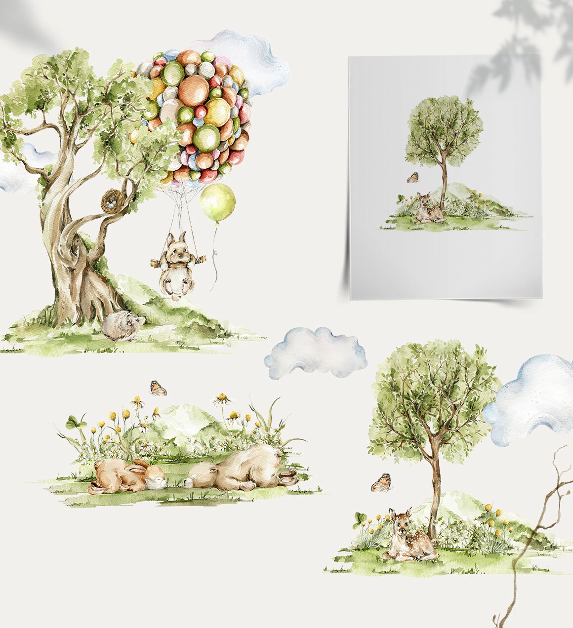 Woodland Animals Clipart Forest Cute Babies Watercolor Bunny Deer Bear ...