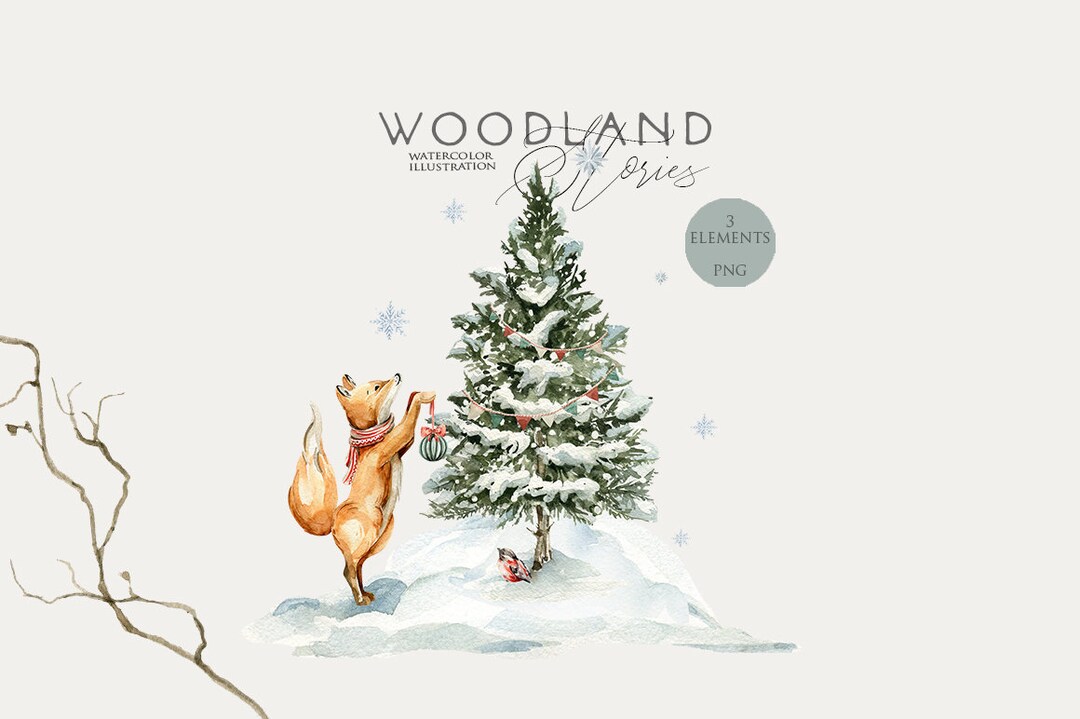 Woodland Animals Fox Clipart Christmas Forest Watercolor Animal Winter ...