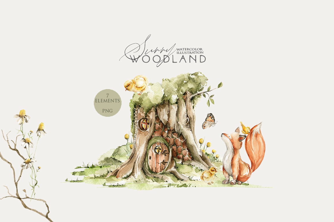 Woodland Clipart Watercolour Fox Forest Animals Watercolor Cute Baby ...