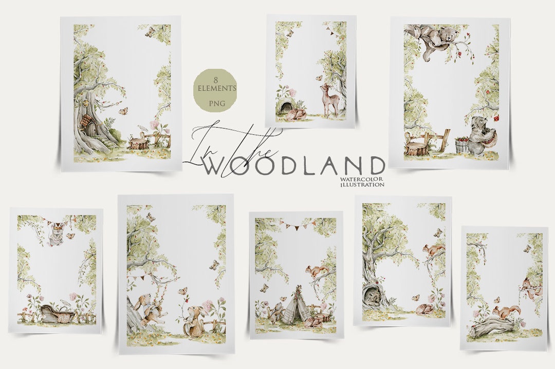 Woodland Clipart Watercolor Baby Animals Nursery Art Decor Woodland ...