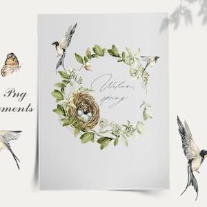 Floral Wreath Clipart Watercolor Bird Nest Greenery Easter Frame Birds ...