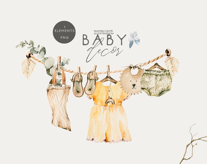 Watercolor Boho Baby Watercolor Clip Art Birthday Invitation Clipart ...