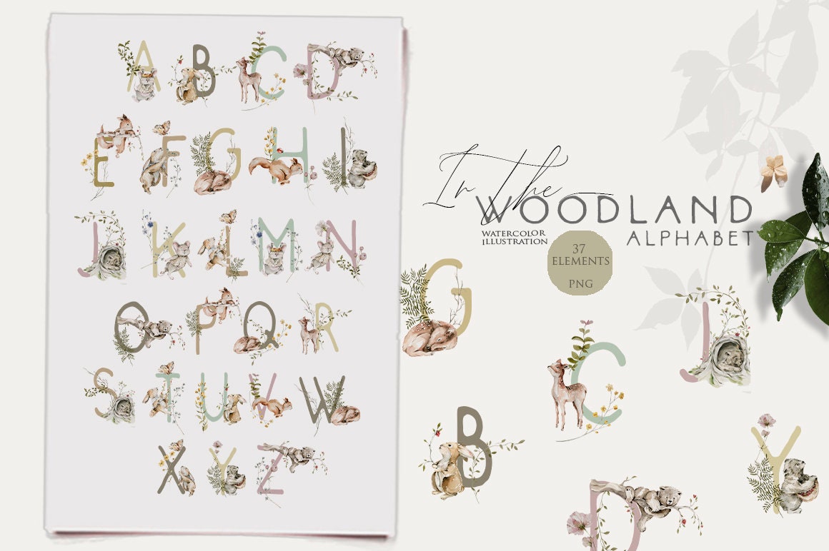 Woodland Alphabet Clipart Baby Animals Woodland Letters - Etsy Australia