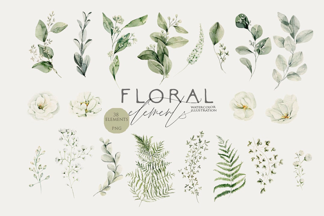 Watercolor Greenery Clipart, Floral Clip Art, Green Leaves Png, Foliage ...