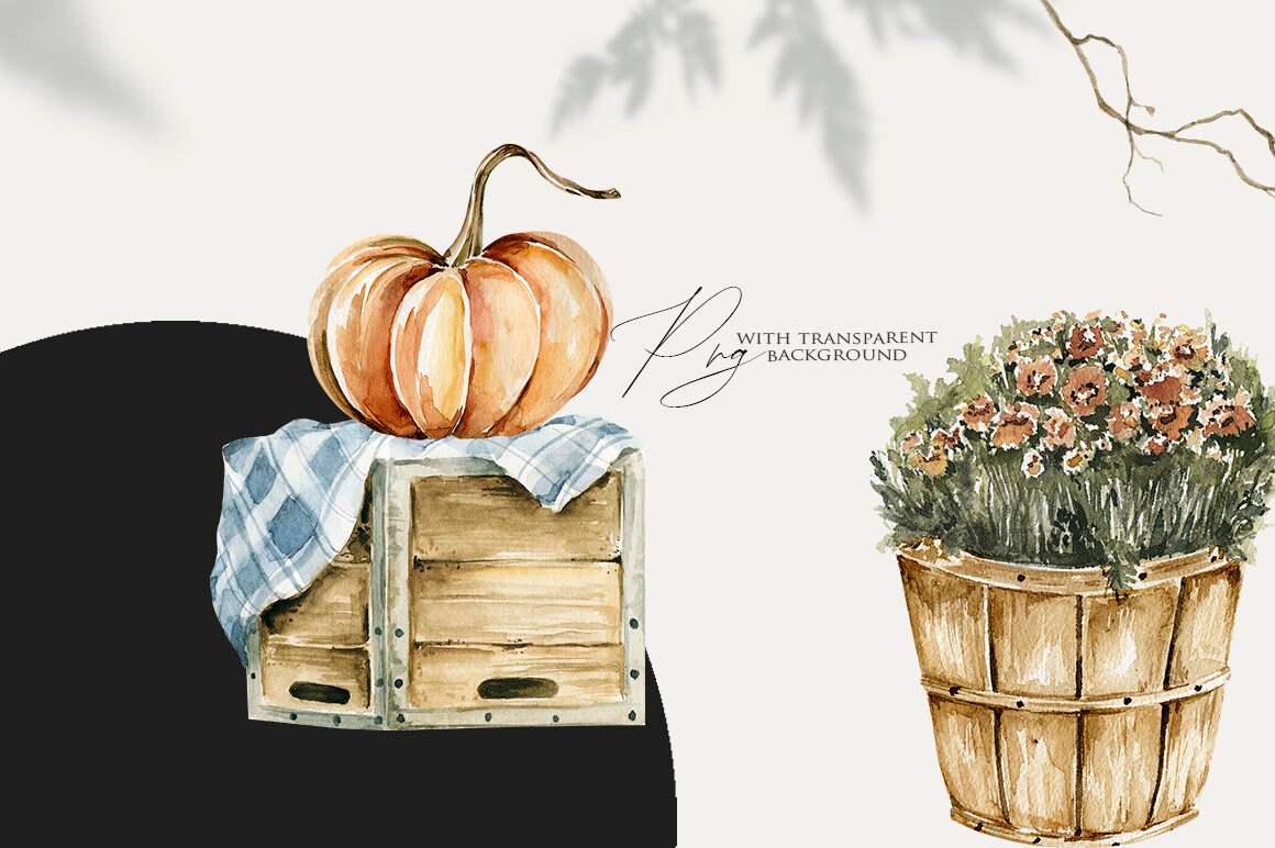 Autumn Clipart Fall Garden Clip Art Watercolor Pumpkins Lantern Harvest ...