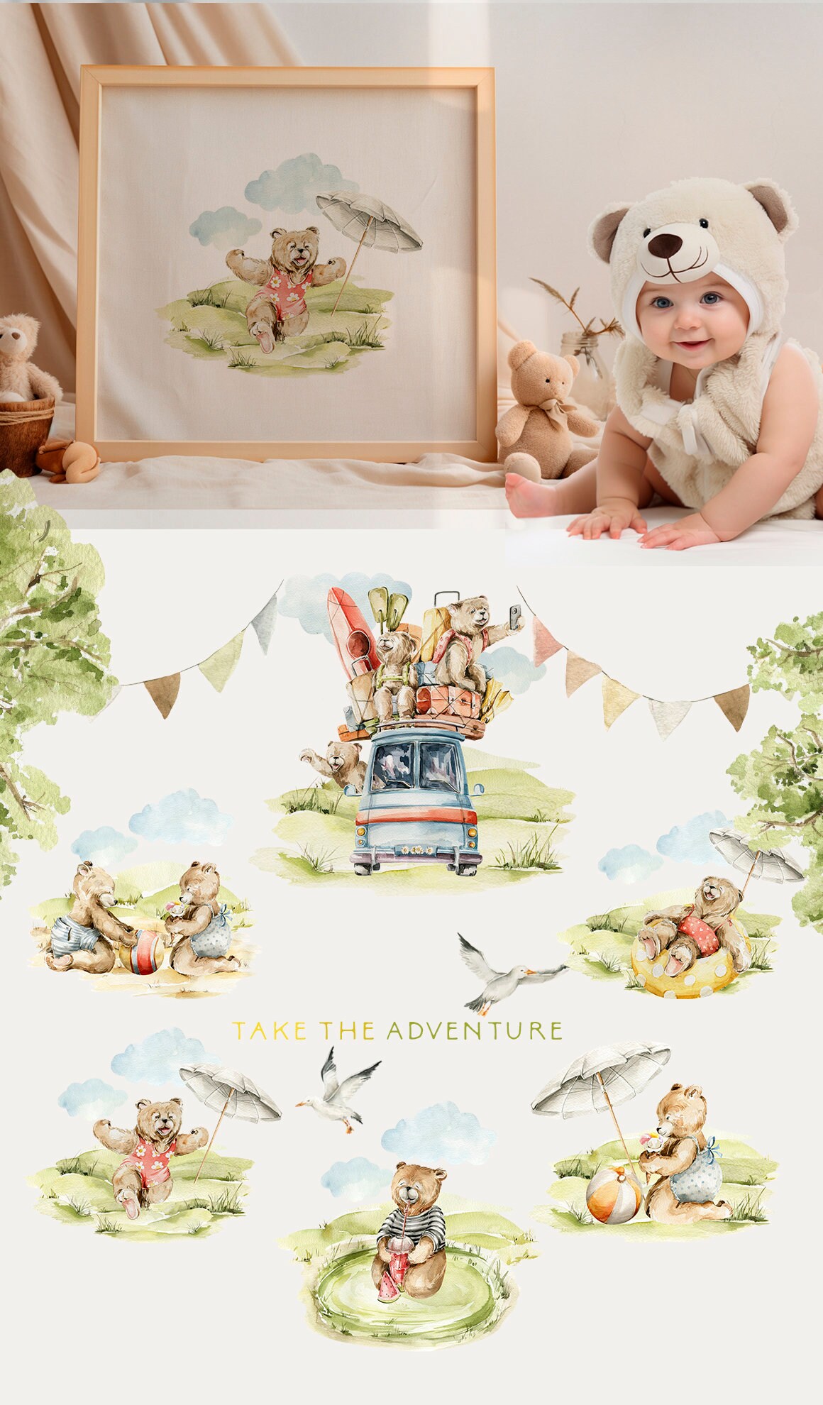 Baby Bear Clipart Watercolor Cute Animals Woodland Babies - Etsy