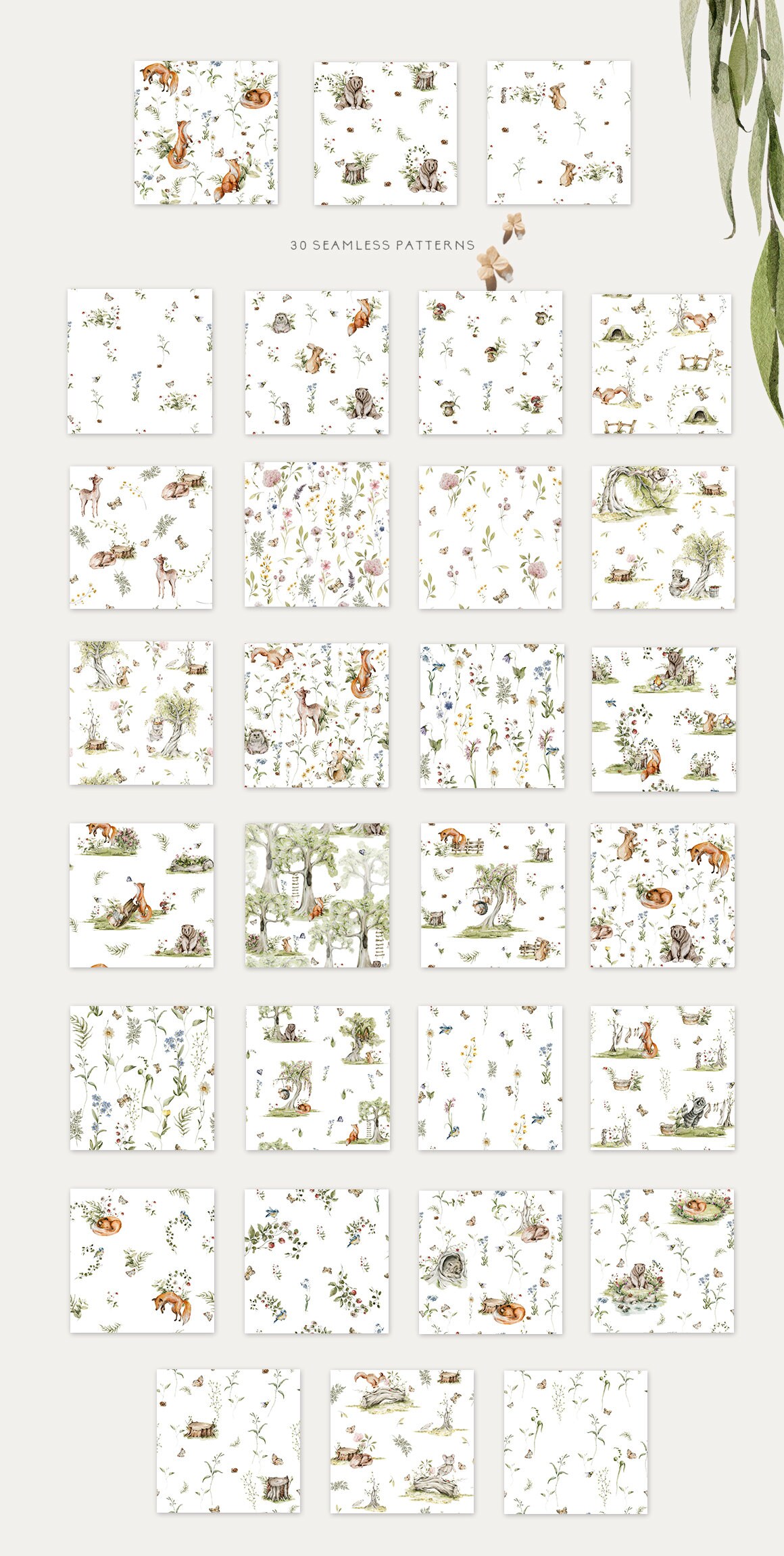 Woodland Scene Seamless Patterns Digital Papers Pack Digital Background ...