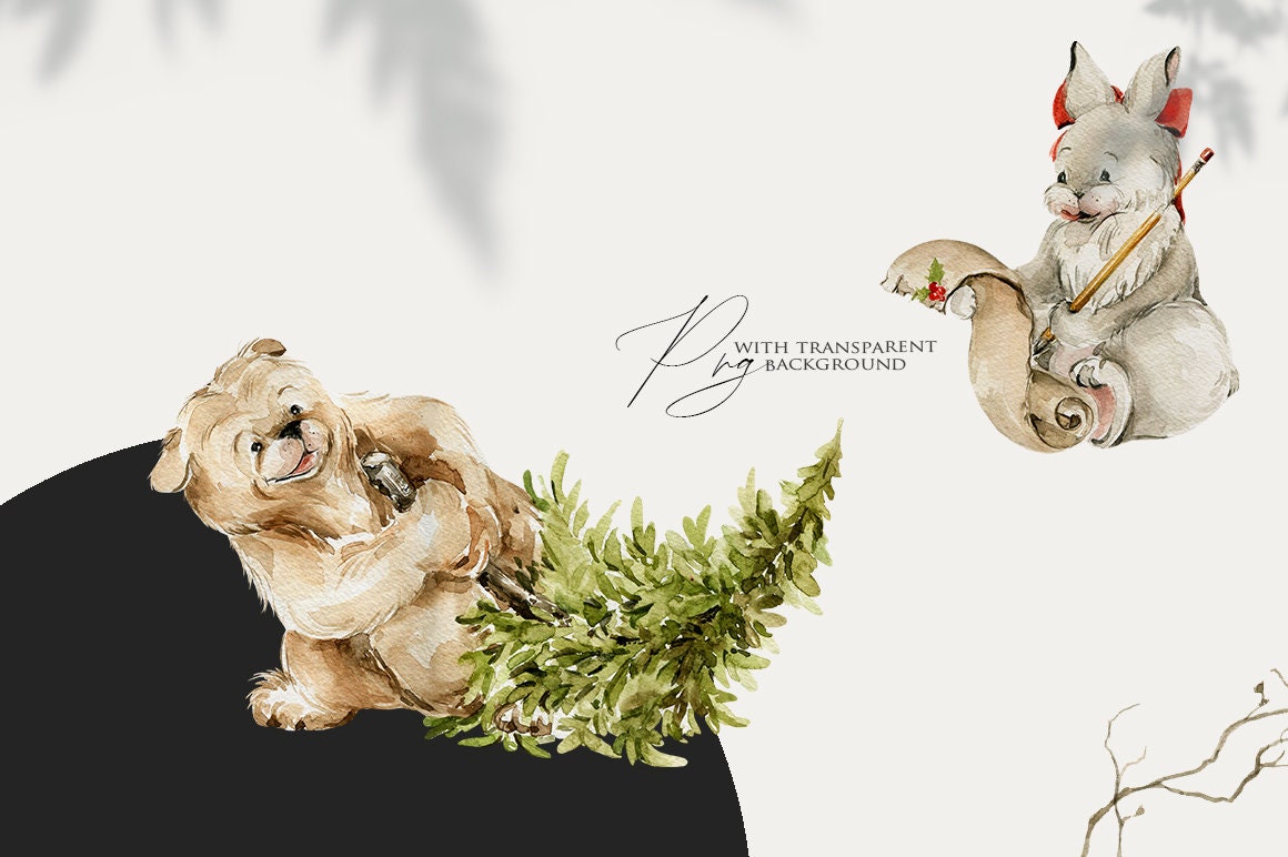 Christmas Animals Clipart Watercolor Woodland Animal Winter Holiday ...