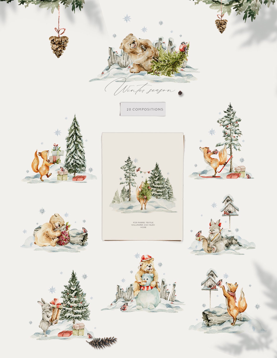Woodland Christmas Clipart Forest Baby Animals Winter Holiday Clip Art ...