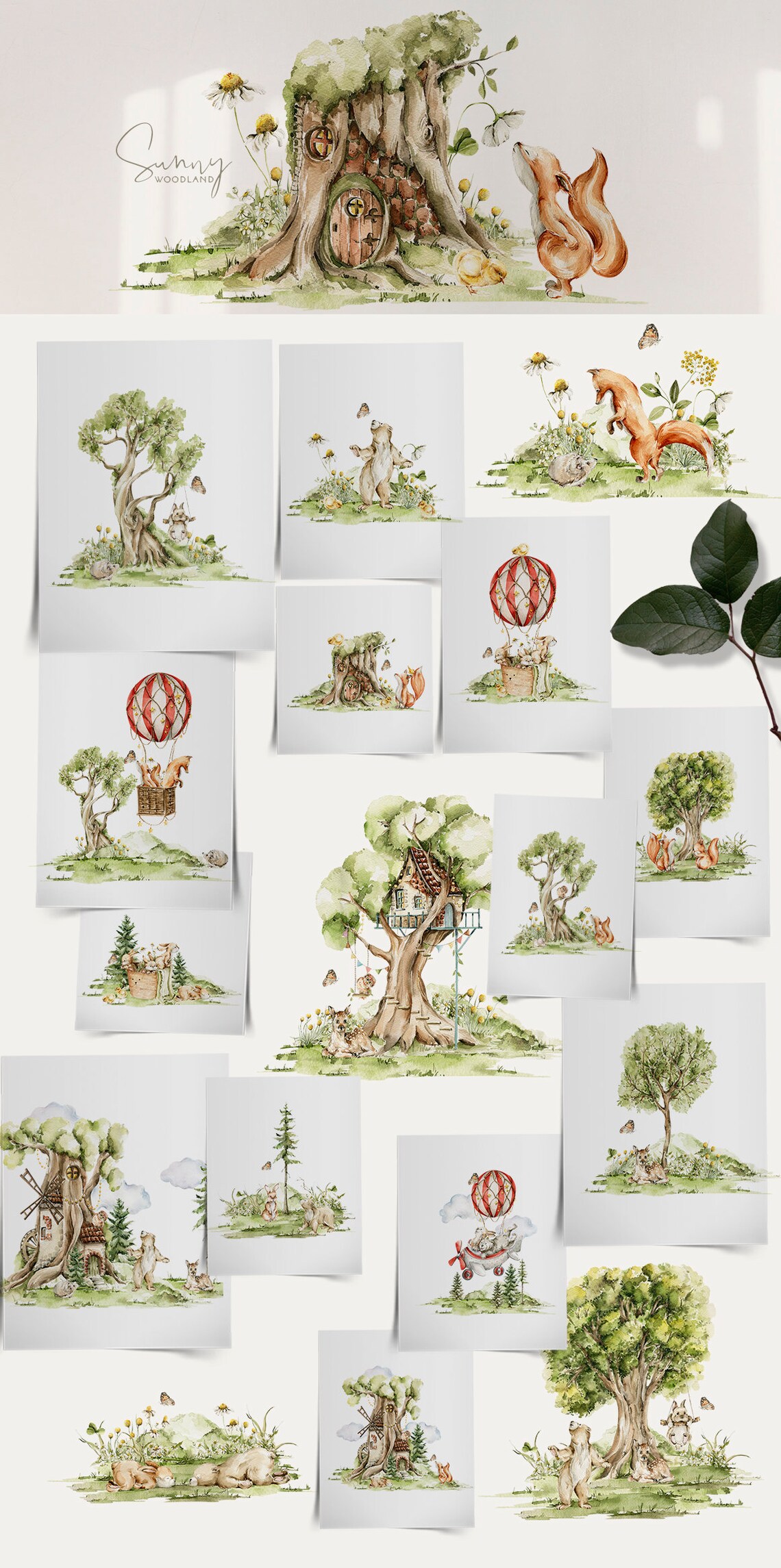 Woodland Animals Clipart Watercolour Bunny Bear Fox Baby Girl - Etsy