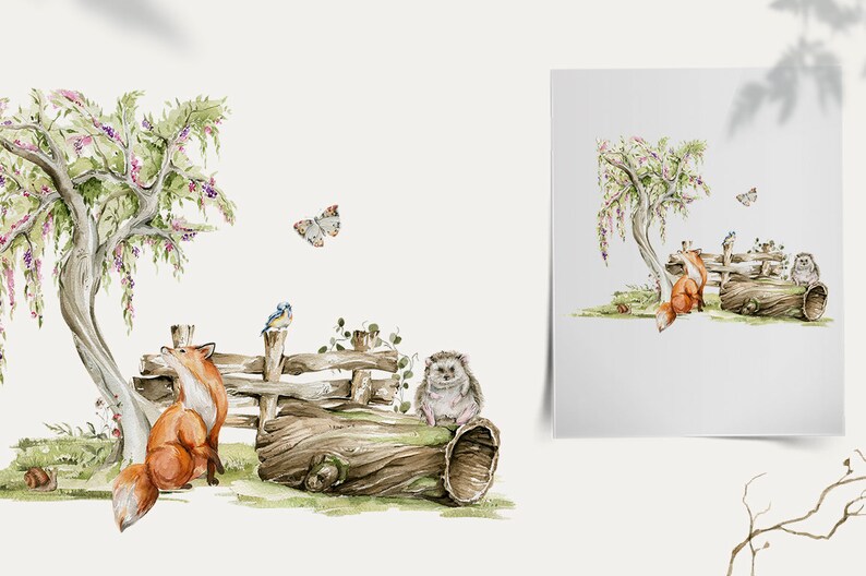 Woodland Animals Clipart Watercolor Fox Forest Animals - Etsy