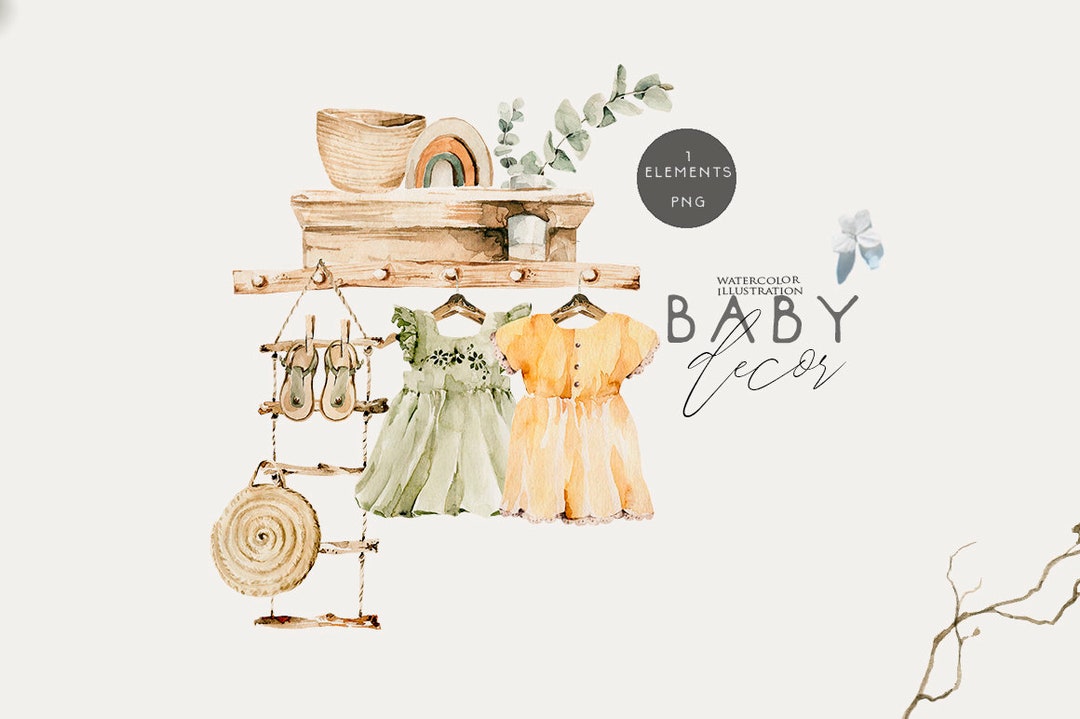 Baby Clothes Clipart Watercolor Girl Dresses Boho Nursery Clip Art Boho ...