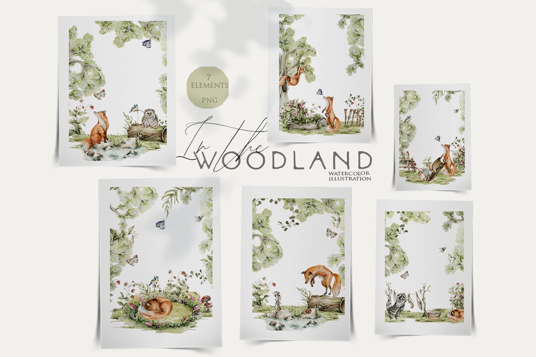 Woodland Animals Clipart Watercolor Fox Hedgehog Baby Animal Nursery ...