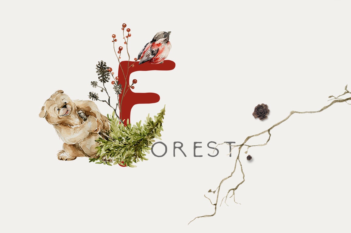 Woodland Alphabet Clipart Winter Letters Number Baby Animals Clip Art ...