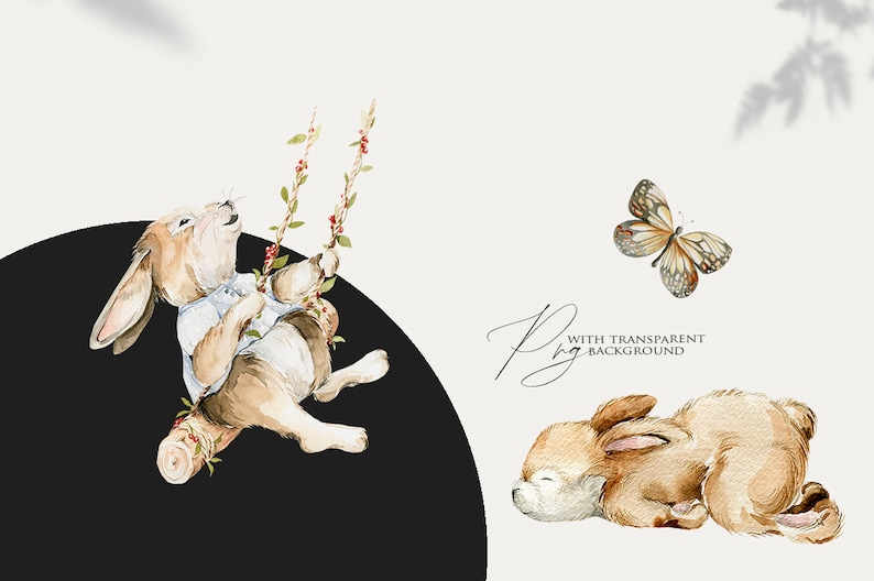 Woodland Animals Cute Bunny Clipart Watercolour Rabbits Forest Baby ...