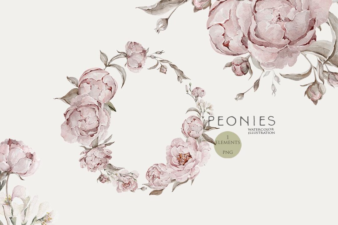 Floral Wreath Watercolor Peonies Clipart Pink Peony Drawing Floral ...
