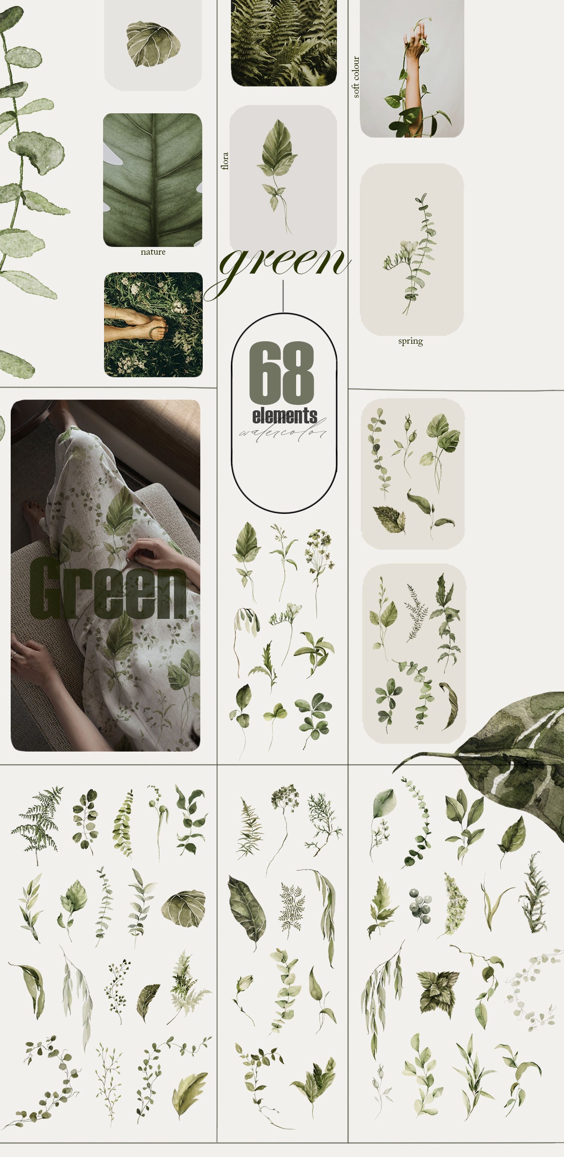 Watercolor Greenery Clipart Green Leaves Clip Art Watercolour Foliage ...