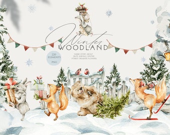 Woodland Animals Clipart Forest Animal Watercolour Fox Deer - Etsy
